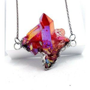 Hand Crafted | Jewelry | Huge Red Aura Quartz Crystal Necklace Handmade ...